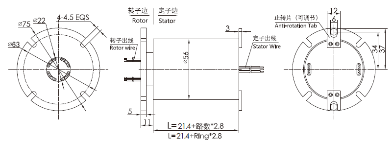 bm056 series BM056 Series Industrial Bus Slip Ring(Flange Installation) slip ring Drawing 