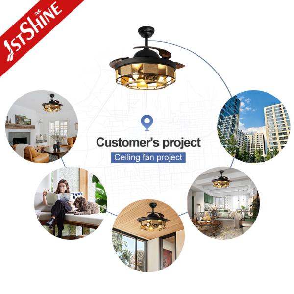 Quality 42 Inch Black Retractable Ceiling Fan With Light Remote Control for sale