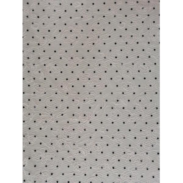 Quality Pink Polka Dot Flocked embroidered mesh lace fabric for sale