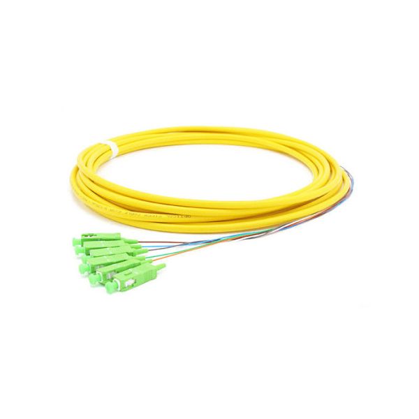 Quality SC APC Pre-terminated Breakout 0.9mm Optical Fiber Pigtail 6 Fibers OS2 G652D 5m PVC Yellow Patch Cable for sale