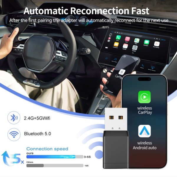 Quality Mini 2-in-1 Wireless Carplay Adapter & Wireless Android Auto Adapter for OEM Car for sale
