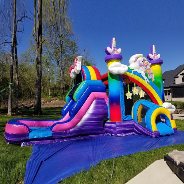 Quality Kids Inflatable Toys Rainbow Unicorn Trampoline Castle Inflatable Bounce House for sale