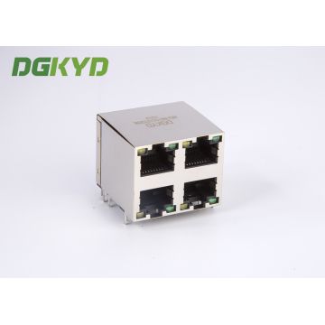 Quality OEM / ODM Shield 2X2 Dual Deck 4 Port RJ45 Modular Jack Without Transfomer for sale