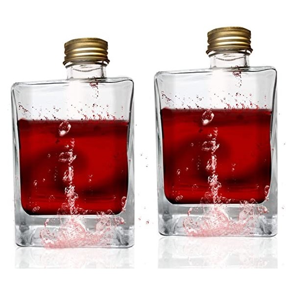 Quality 2 Packs Square Glass Bottles for Juice Beer Champagne Smoothies Soda Liquor Beverage for sale