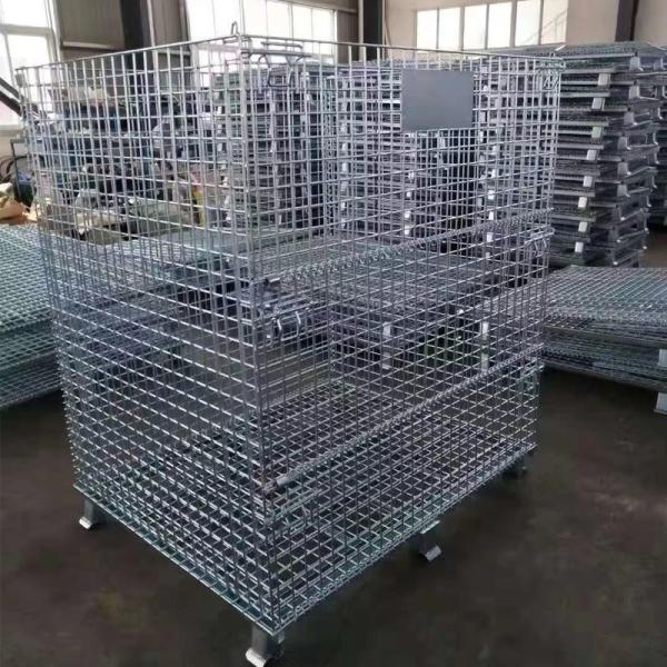 Quality Stackable Galvanized Storage Foldable Wire Mesh Container With Optional Wheels for sale