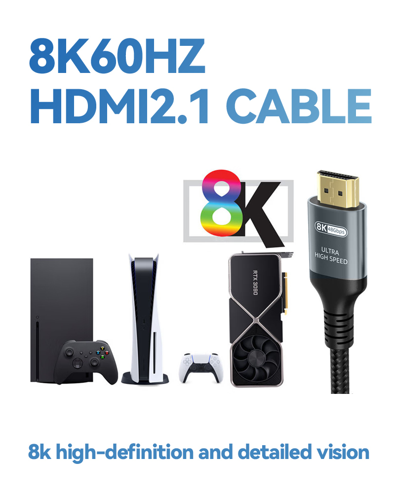 Quality 5M OEM 8K 60Hz HDMI2.1 Cable Durable Nylon Braided 48Gbps for sale