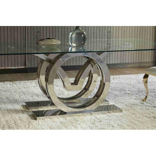 Quality Tempered Glass Seagull Dining Table Rectangle Silver Series Home Furniture for sale