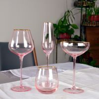 Quality Gold Rim Pink Crystal Wine Glass For Holiday Party for sale