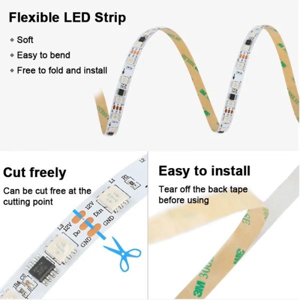 Quality Smart Multi Color 5m 10m 12v 5050 Rgb Led Pixel Strip Lights for Residential for sale