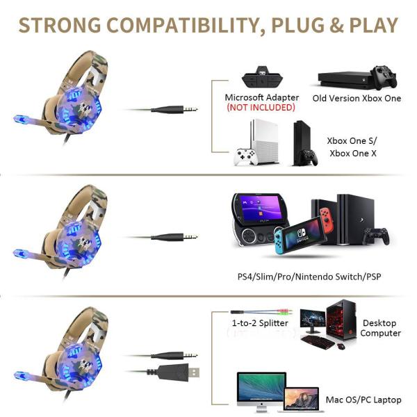 Quality Kotion Each G2600 50mm 2.2m Camouflage Gaming Headset for sale