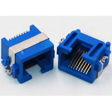 Blue Color RJ45 PCB Mount Socket Half Shielded 1.27mm Terminal Pitch For