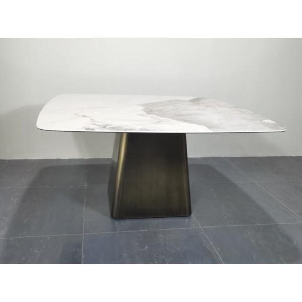 Quality Ceramic Stainless Steel Pedestal Table , Geometric Square Marble Top Dining for sale