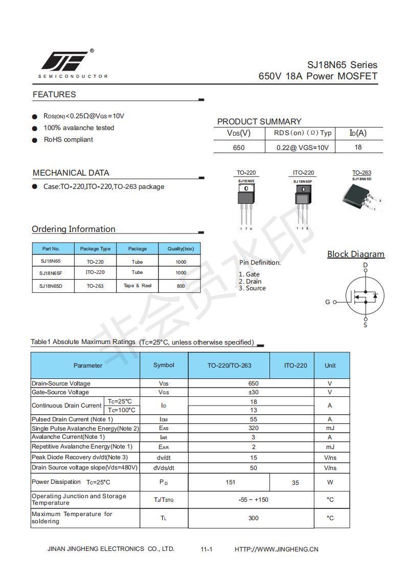 SJ18N65 SUPER JUNCTION N-CHANNEL MOSFET WITH 18A 650V