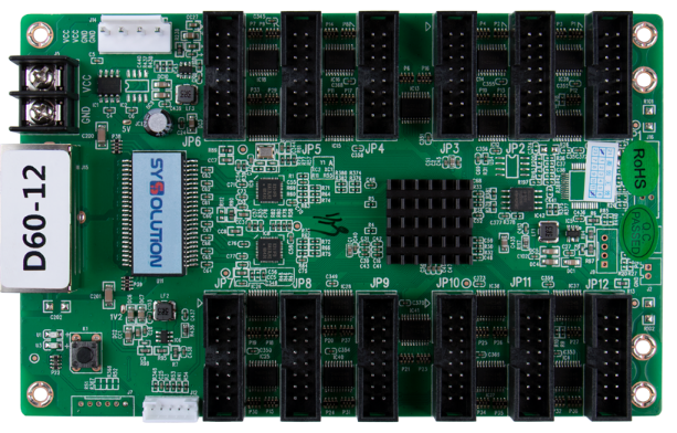 Quality Sysolution receiving card D60-12, 12HUB75 ports support P1.538, P1.5,P1.667 for sale