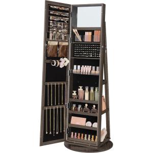 Quality Brown 360° Swivel Jewelry Cabinet Rectangle Standing Mirror With Storage for sale