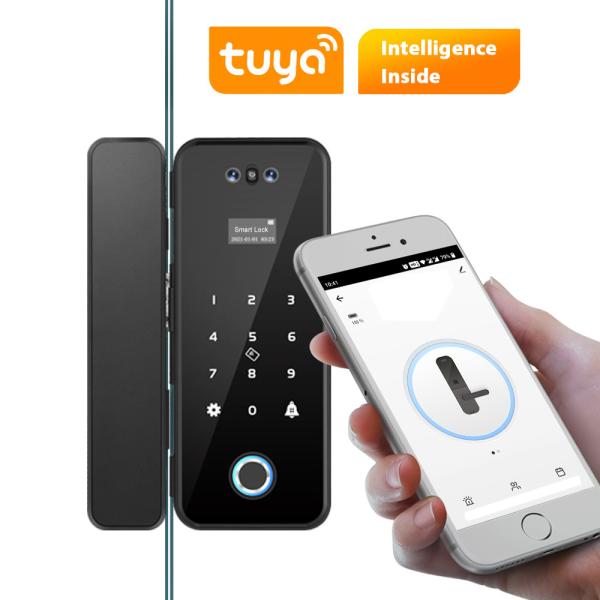 Quality Black Glass Door Lock Tuya Smart Lock Home Security 3D Face Digital Fingerprint for sale