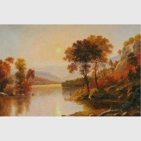 Quality River Sunrise Original Oil Landscape Paintings Horizontal 50 cm x 60 cm for sale