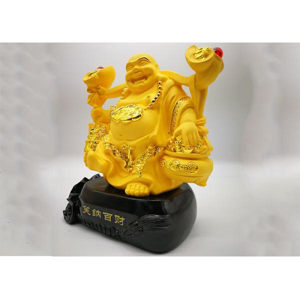 Quality Poly Resin Custom Trophy Cup , Gold Plated Laughing Buddha Religious Crafts for sale
