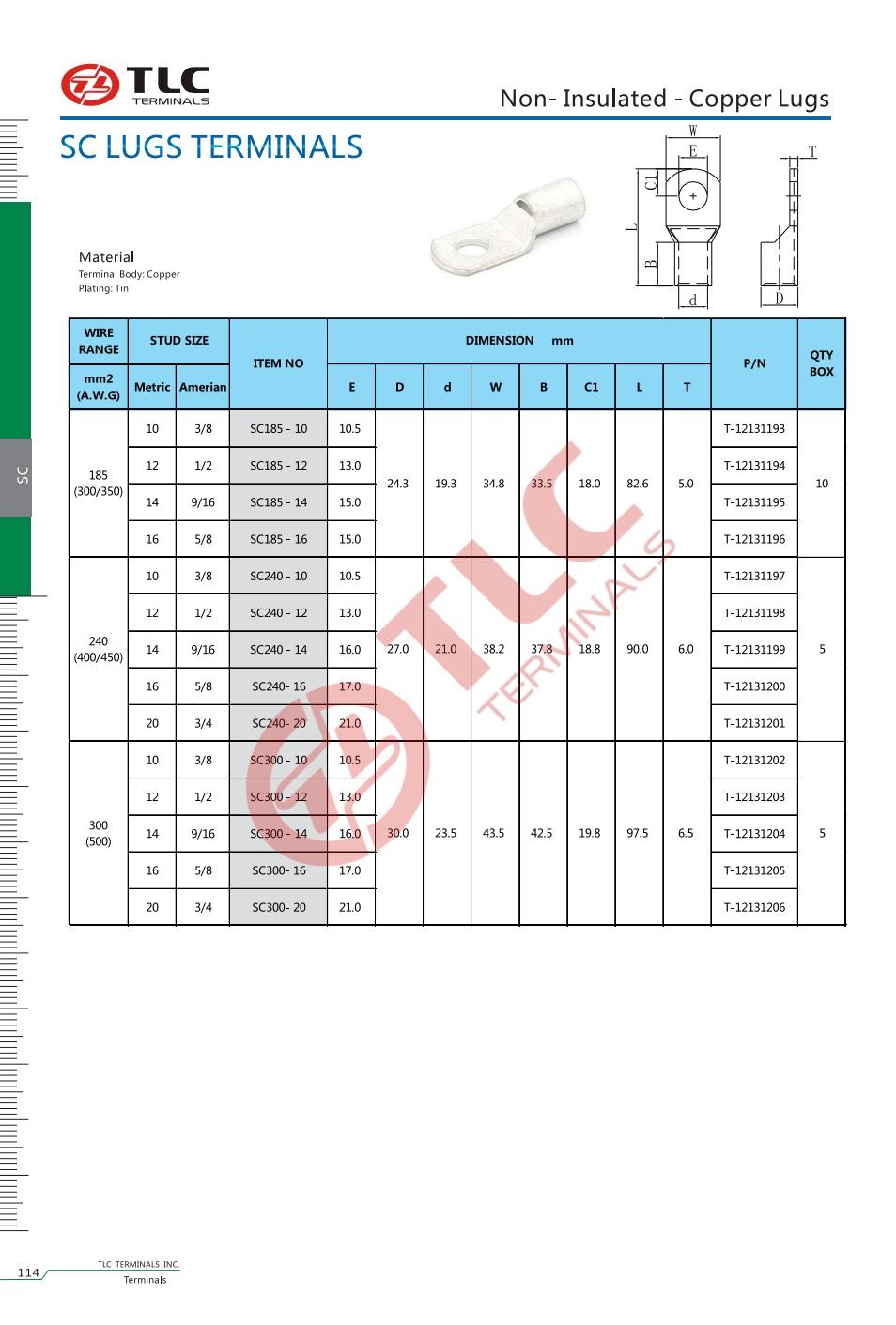 Tin Plated Electrical Connections Mechanical Cable Lugs 50-300mm2 Cable ...