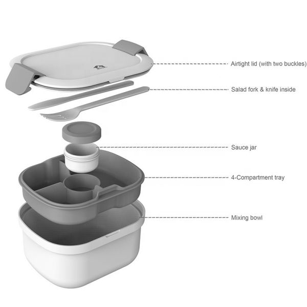 Quality Modern Large Salad Bowl with Spoon and Fork 190*150*100 mm PP Inner Tray for sale