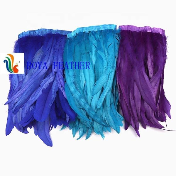 Quality 10-12inch Rooster Coque Feather Fringe Trim with Satin Ribbon Tape for sale