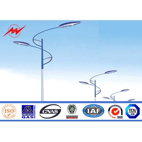 Quality Hexagonal 5m Powder Coating Galvanized Steel Pole One Section with One Cross Arm for sale