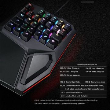 Quality One Handed Razer Grade Quiet Xbox Gaming Keyboard RGB Luminescence for sale