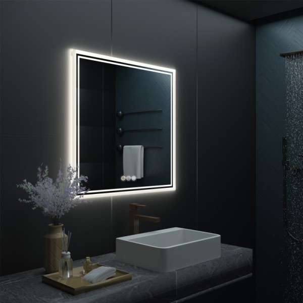 Quality 36 Inch LED Square Mirror IP44 Bathroom Mirrors With Lights for sale