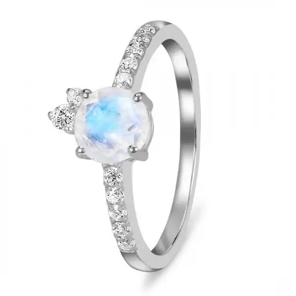Quality Oval Rainbow Moonstone Ring Cabochon Cut Moonstone Engagement Women Jewelry for sale