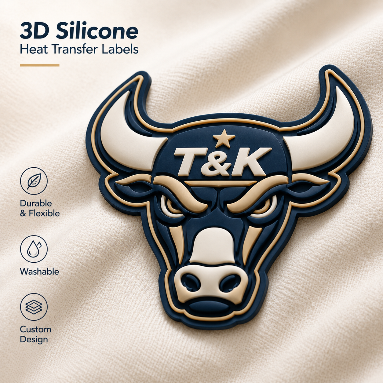 Quality 7cm Matt Printing SGS Certified Silicone Heat Transfer Labels for Sportswear and Clothing for sale