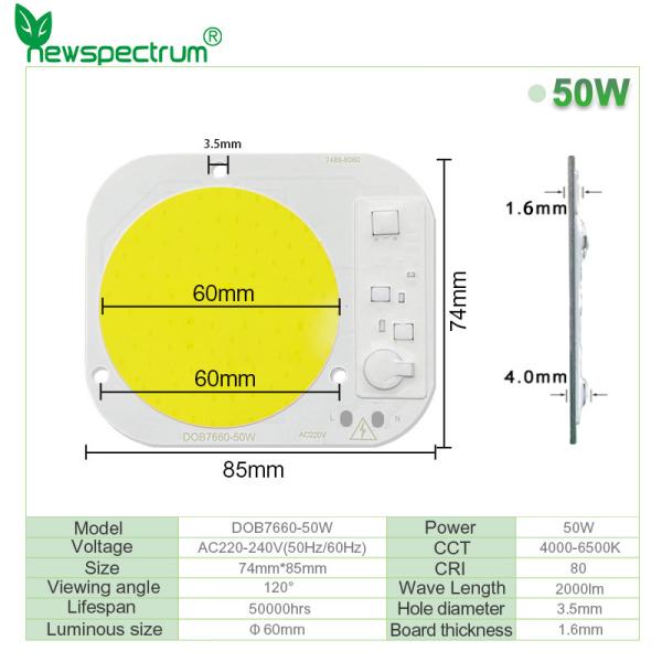 Quality Round 50W LED Chip High Power Driverless Full Spectrum AC220V for sale