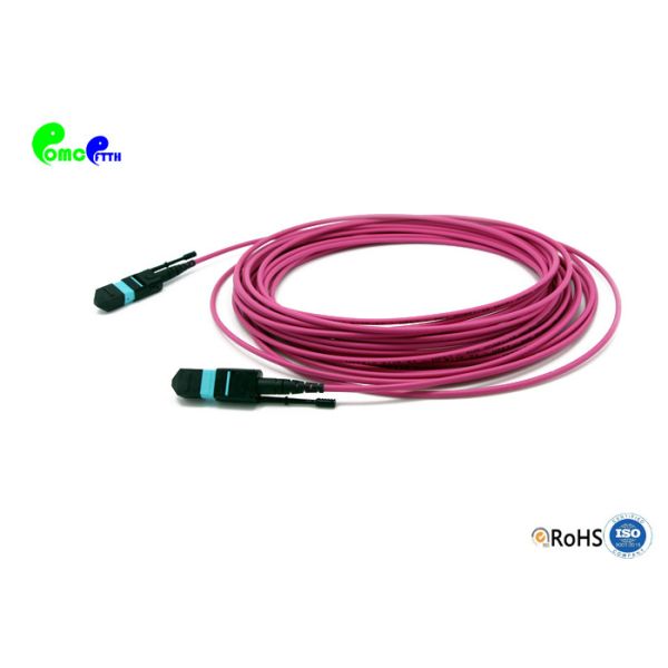 Quality MTP Trunk Cable OM4 12F 3.0mm MTP Female 50 / 125μm With Push / Pull Tab Magenta LSZH Jacket for sale