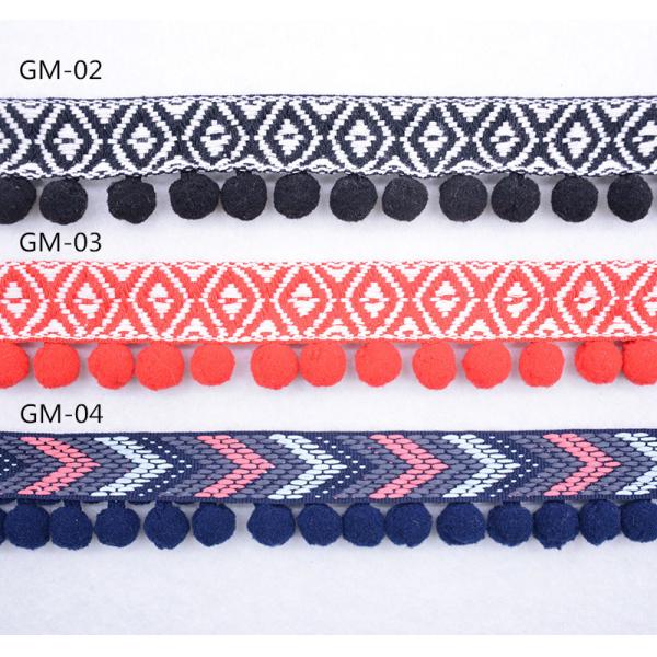 Quality GM01 Textured Waves Pom Pom Braid Trim 3.8cm for sale