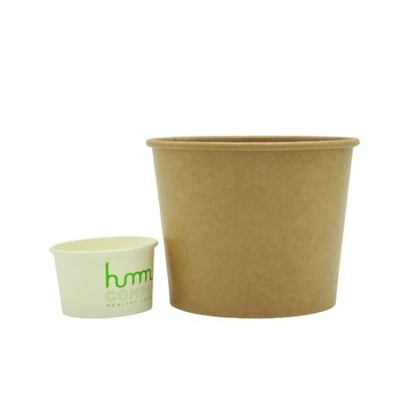 Quality 12 OZ Customized Ice Cream Soup Cups Paper Disposable Sundae Bowls Kraft Paper Hot Cold Snack Yogurt Dessert Small Cups for Ice Cream Baby Shower Party Supplies, Brown Disposable Bowls for sale