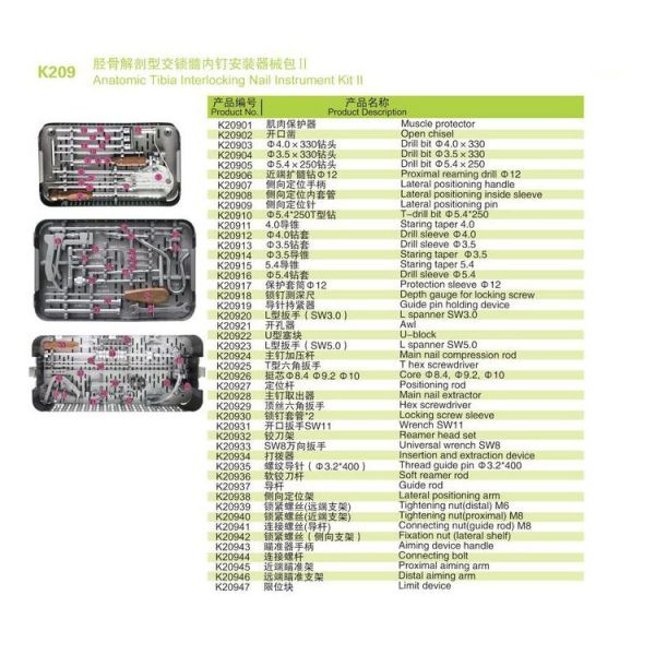 Quality Orthopedics Anatomic Tibia Interlocking Nail Medical Instrument Kit II for sale