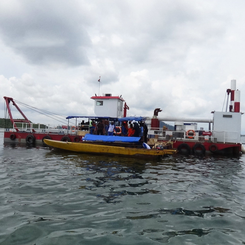 Close-up view of dredger components