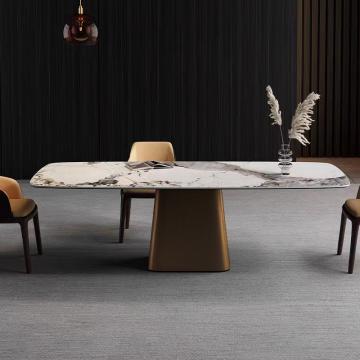 Quality Elegant Rectangular Stainless Steel Marble Dining Table 750mm Height for sale