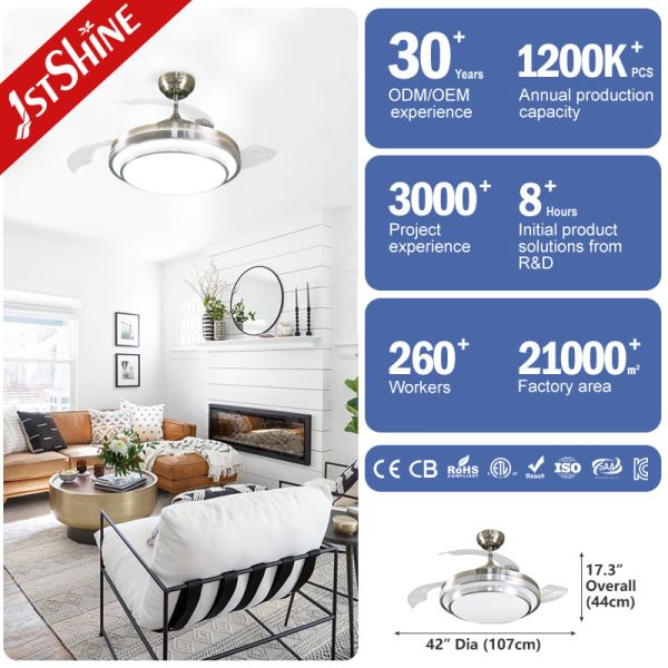Quality 42" Retractable Ceiling Fan Light With Remote Control DC Motor for sale