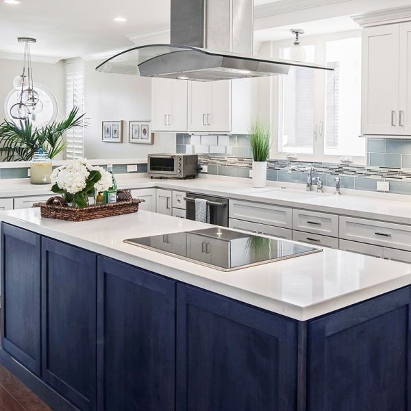 Quality Trend Blue Shaker Style Kitchen Cabinets Solid Wood Furniture for Modular for sale