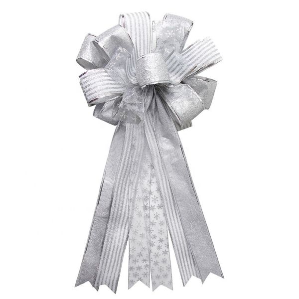 Quality Silver Christmas Bows for Wreaths and Garland Decoration Handmade Craft for sale