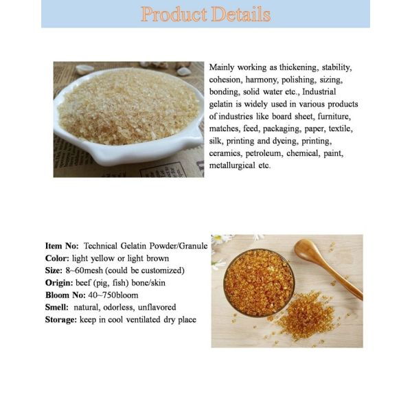 Quality 2 Years Shelf Life Technical Gelatin With Ash ≤2.0% Gel Strength 200-220 Bloom for sale