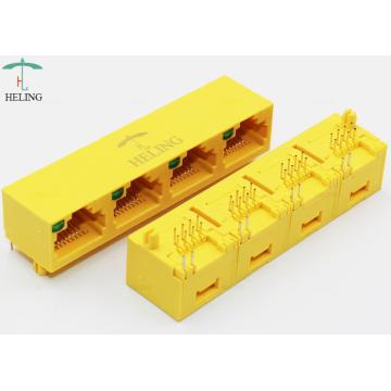 1 X 4 Ports RJ45 Female Connector Unshielded With Single LED Pipe For Network