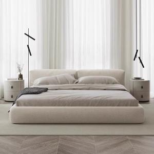 Quality OEM ODM Modern Bedroom Large Bed High End Double Cream Fabric Wedding Bed for sale
