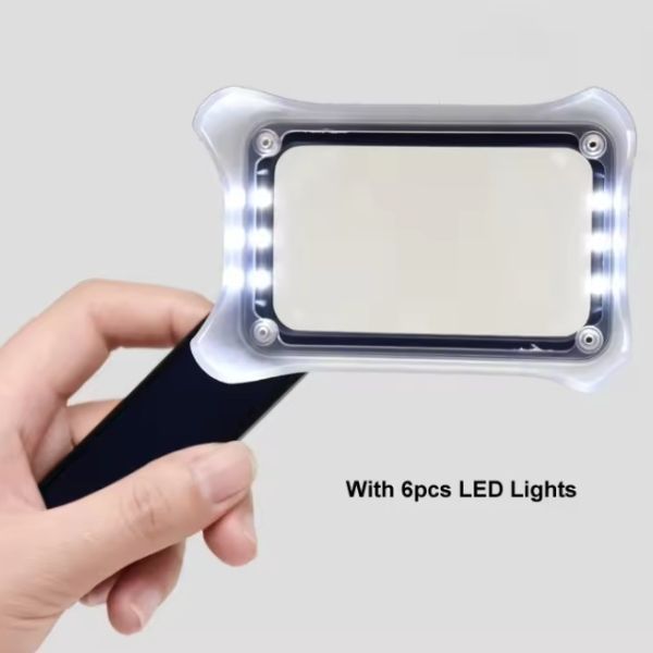 Quality Handheld Rectangular Magnifier 6 LED Light with USB Charging Cable 3Light for sale