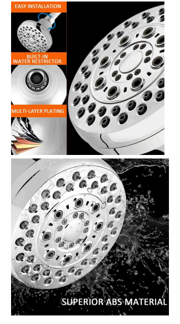 Chrome finished multi-function shower head packaging