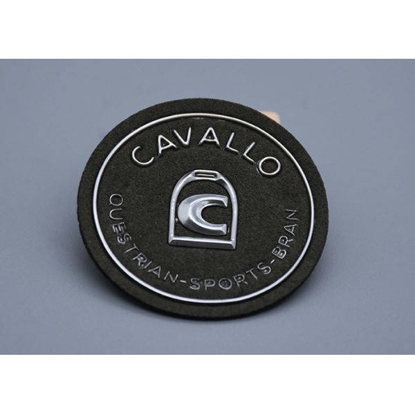 Quality Microfiber Material Embossed Patches With Custom Silver Logo for sale