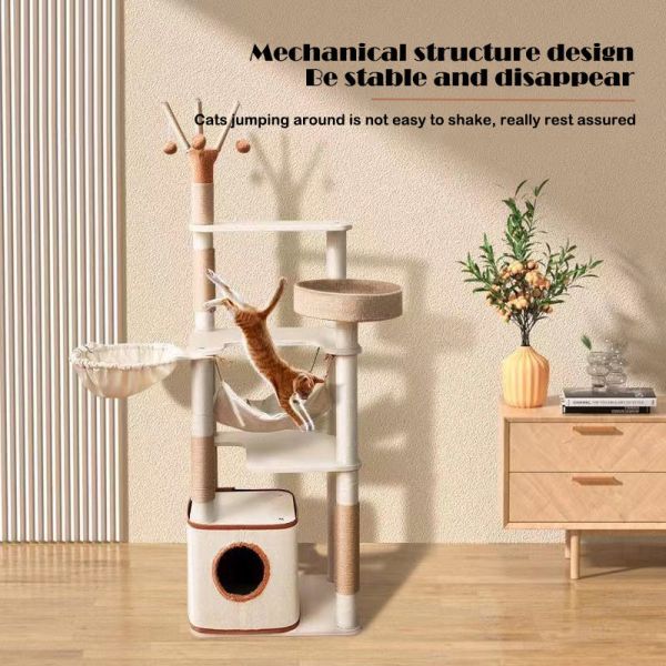 Quality Fully Wrapped Wooden Cat Tower with Replaceable Dangling Balls and Scratching for sale