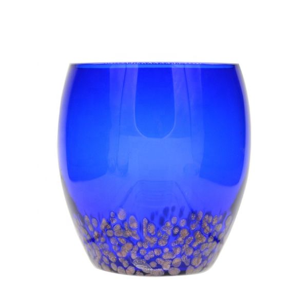 Quality Solid Cobalt Blue Whisky Tumbler Glass With Golden Stone for sale
