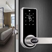 Quality Brushed Electroplated Zinc Alloy Half-Auto Touchscreen Smart Hotel Door Lock Code RFID Card Access Optional Bluetooth for sale