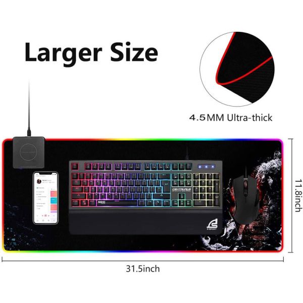 Quality LED PU 15W Wireless Charging Keyboard Mat Soft Extended Mousepad for sale